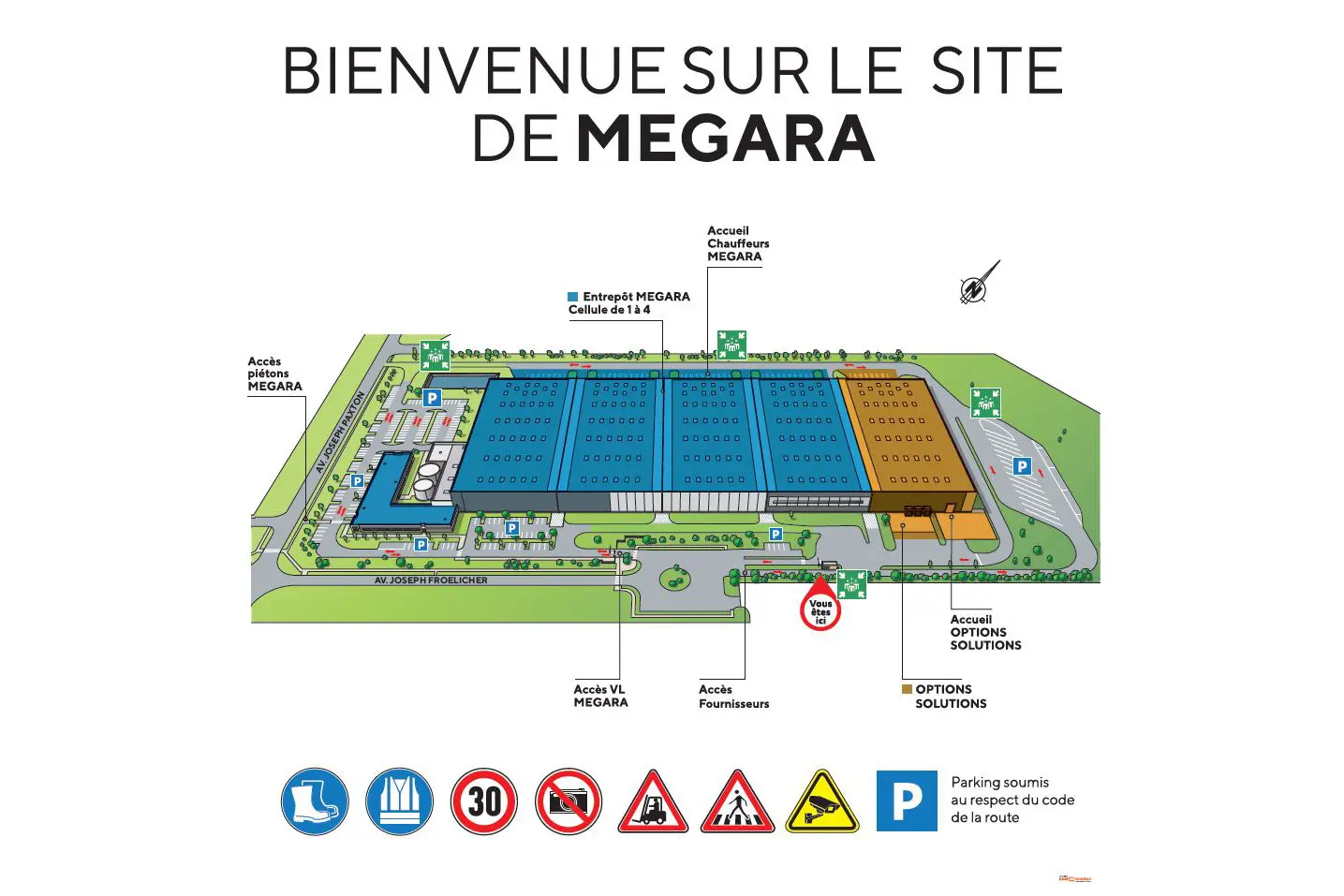 Plan de circulation entrepôt - Disney Megara | Com'Un Panneau